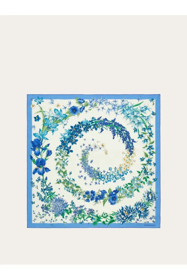 FERRAGAMO Spring Print Silk Scarf - Blue