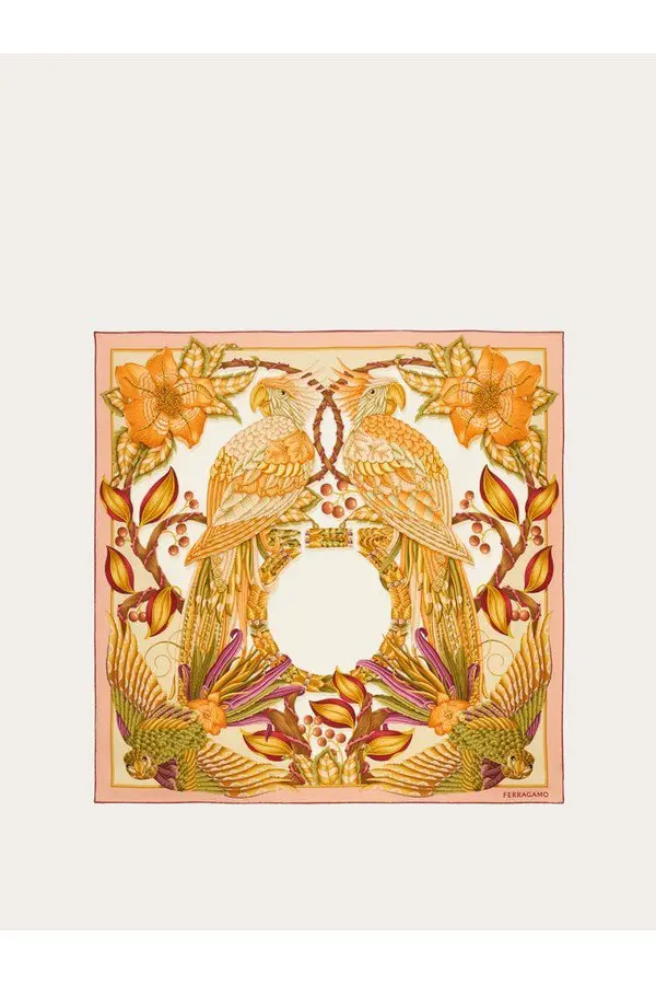 FERRAGAMO Parrots Print Silk Scarf - Orange
