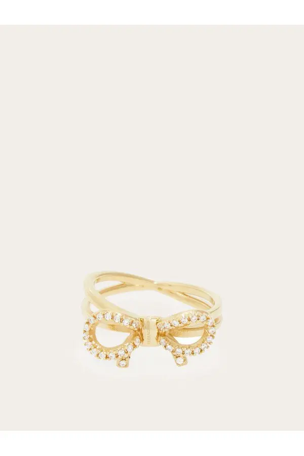 FERRAGAMO Vara Bow Ring With Pavé Crystals - Gold