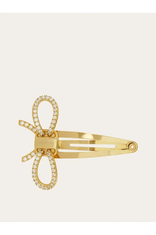 FERRAGAMO Vara Bow Hair Clip With Crystals - Gold