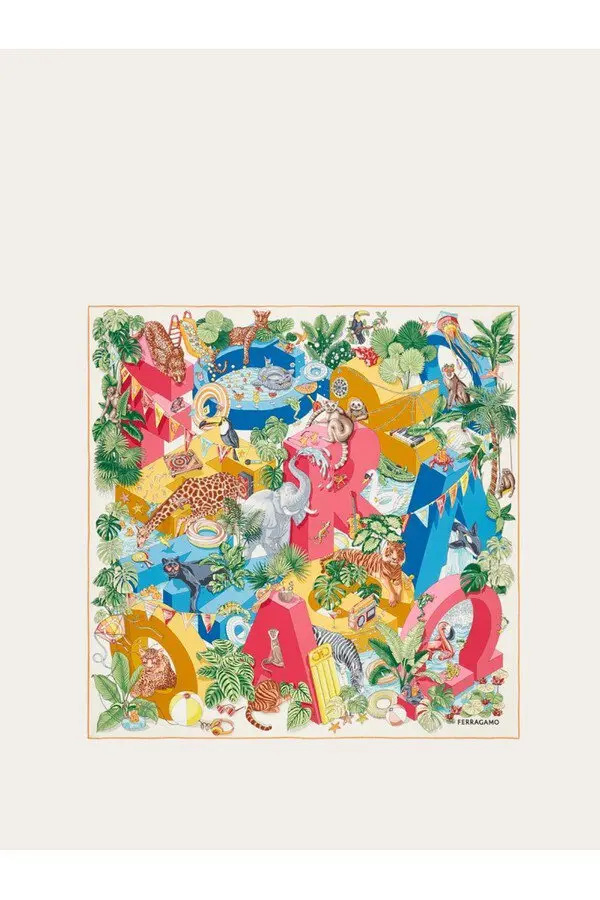 FERRAGAMO Jungle Party Print Silk Scarf - Multicolor