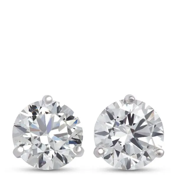 IKUMA Classic Round Diamond Stud Earrings, 2 Carat Total Weight, 14k White Gold - Wg