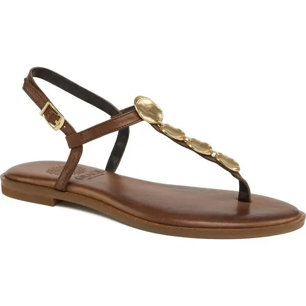 GRACE FOOTWEAR Spetses Gold Disc T-strap Sandal - Brown