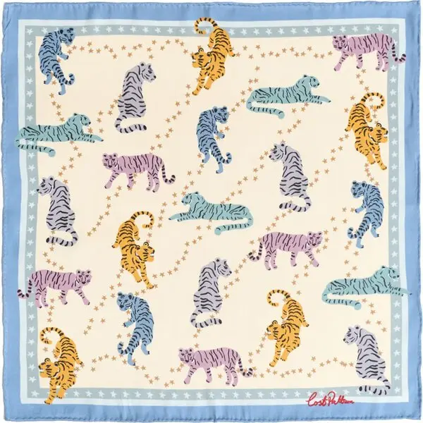 LOST PATTERN Neon Tigers Silk Pocket Square - Blue