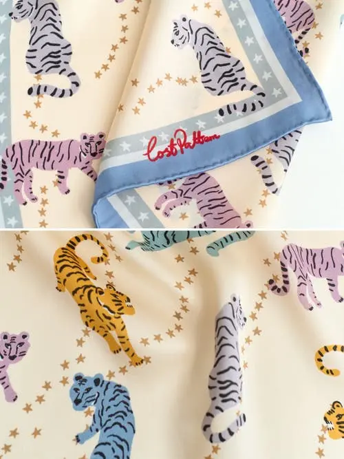 LOST PATTERN Neon Tigers Silk Pocket Square