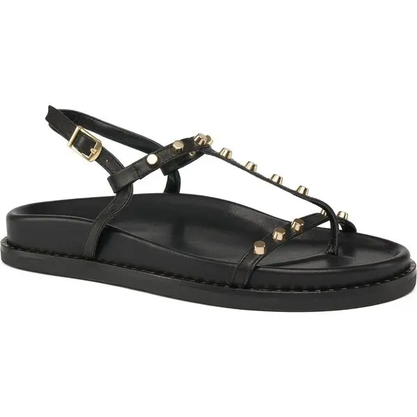 GRACE FOOTWEAR Kos Studded T-strap Sandal - Black