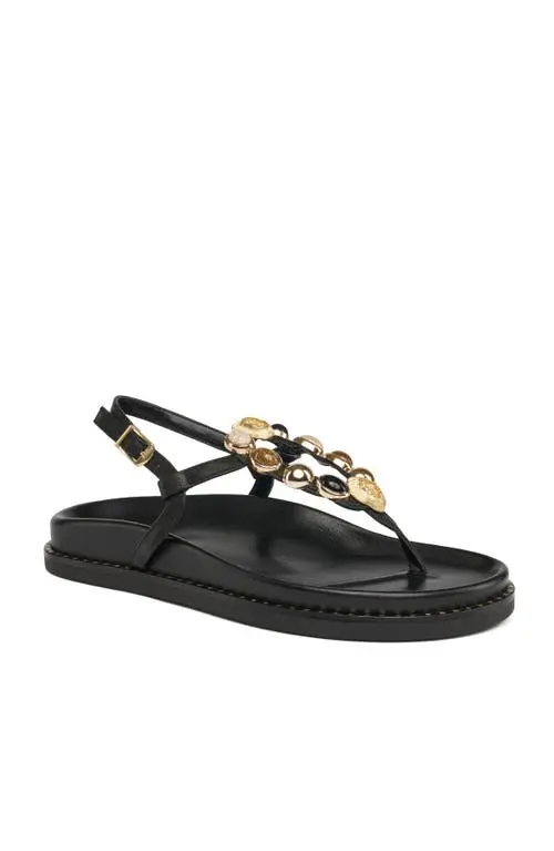 GRACE FOOTWEAR Kali Stone T Strap Sandal - Black