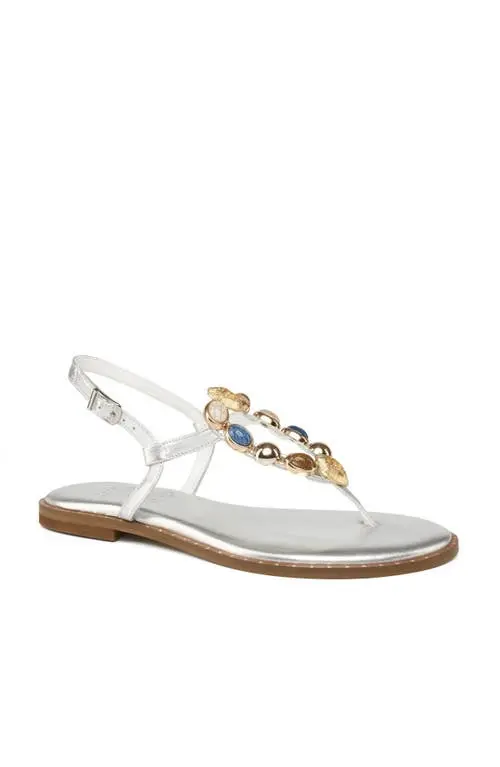 GRACE FOOTWEAR Embellished T-strap Metallic Leather Sandals - Silver