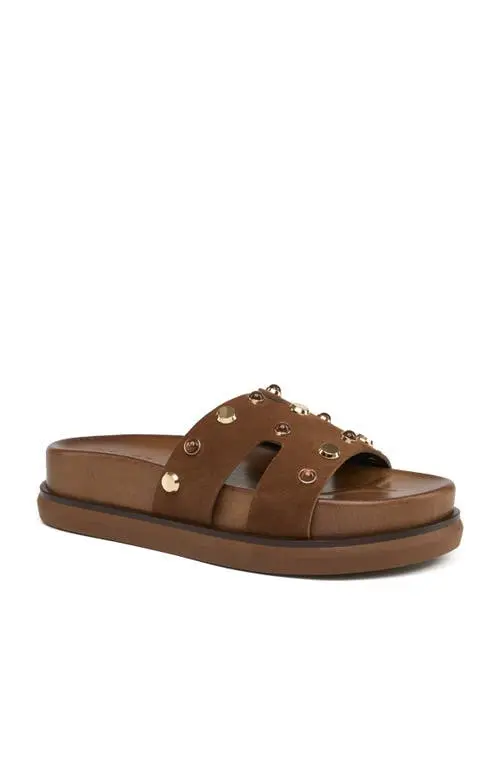 GRACE FOOTWEAR Embellished T-strap Metallic Leather Sandals - Silver