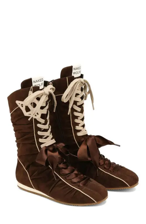 NAKED WOLFE Extreme Satin Lace-up Boots - Brown