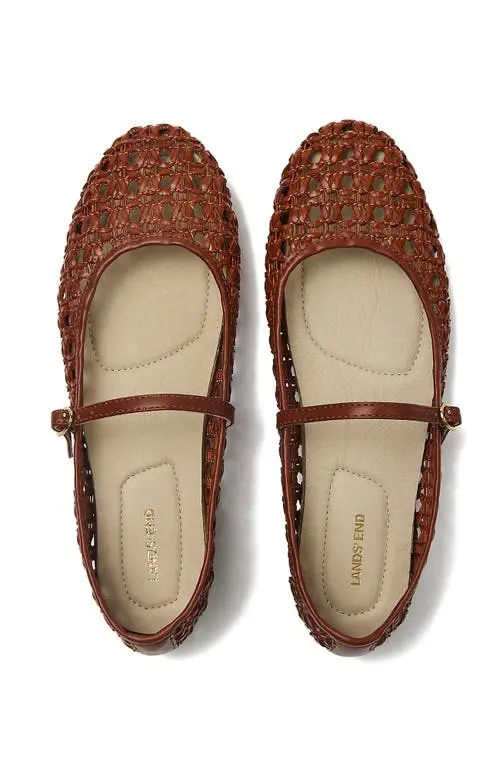 LANDS' END Woven Mary Jane Flats - Cognac