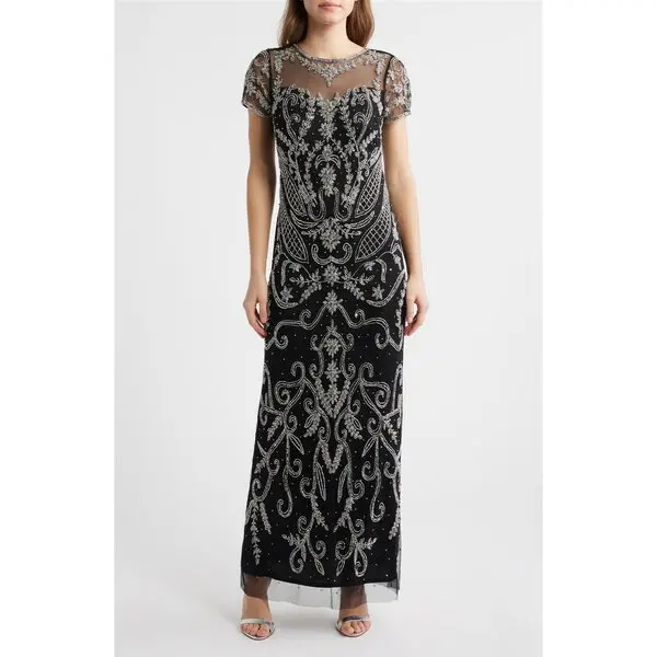 Pisarro Nights Embellished Mesh Column Gown