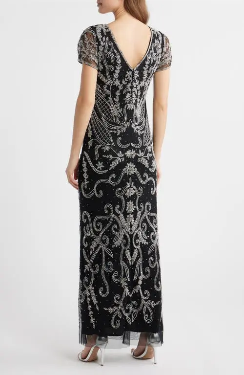 Pisarro Nights Embellished Mesh Column Gown