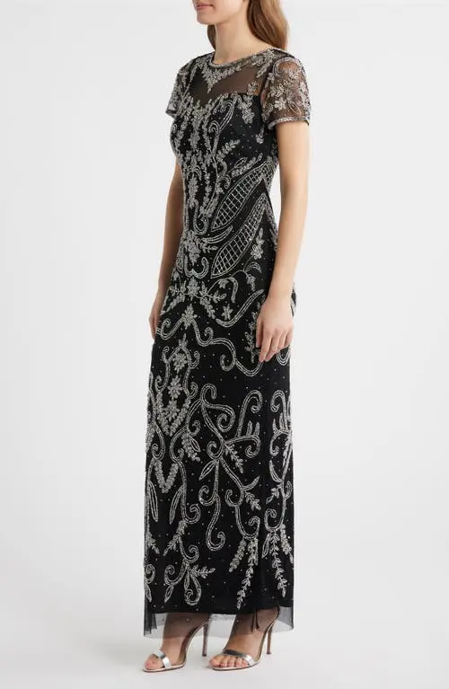Pisarro Nights Embellished Mesh Column Gown