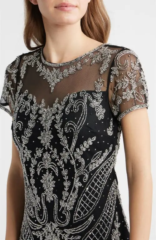 Pisarro Nights Embellished Mesh Column Gown
