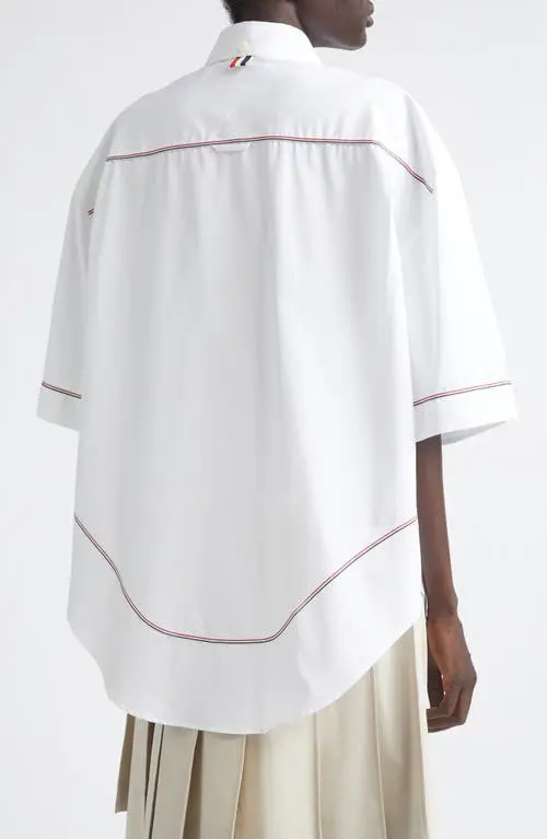 Thom Browne Supersize Tricolor Trim Short Sleeve Button-up Shirt