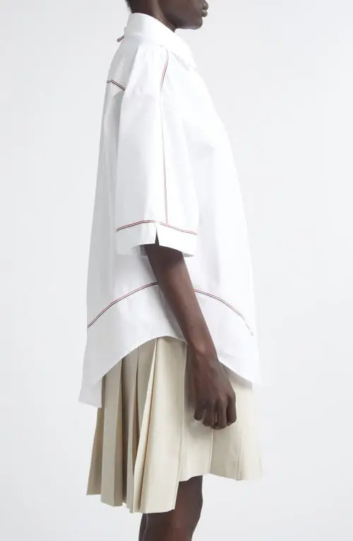 Thom Browne Supersize Tricolor Trim Short Sleeve Button-up Shirt