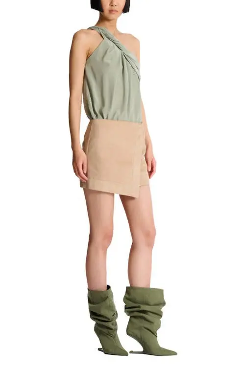 Balmain Suede Wrap Mini Skirt - Beige