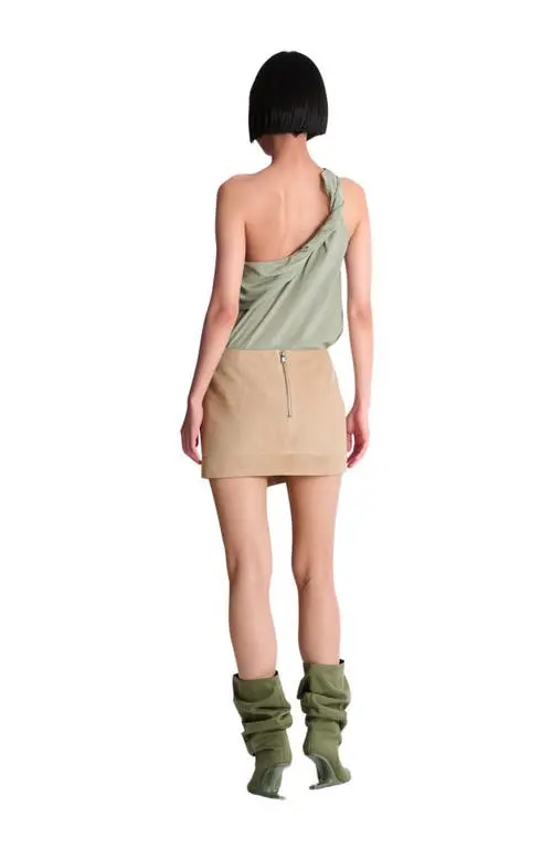 Balmain Suede Wrap Mini Skirt - Beige