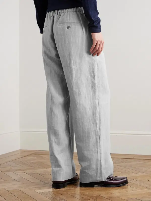 Nn07 Kay 1455 Straight-leg Pleated Pinstriped Linen Trousers - Gray