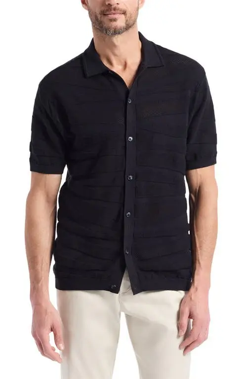 Robert Graham Penlyn Cotton Button-up Sweater With Textured Knit - Black