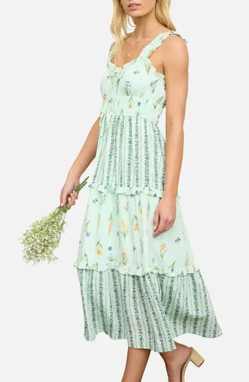 BLU PEPPER Sleeveless Tiered Maxi Dress - Sage Multi