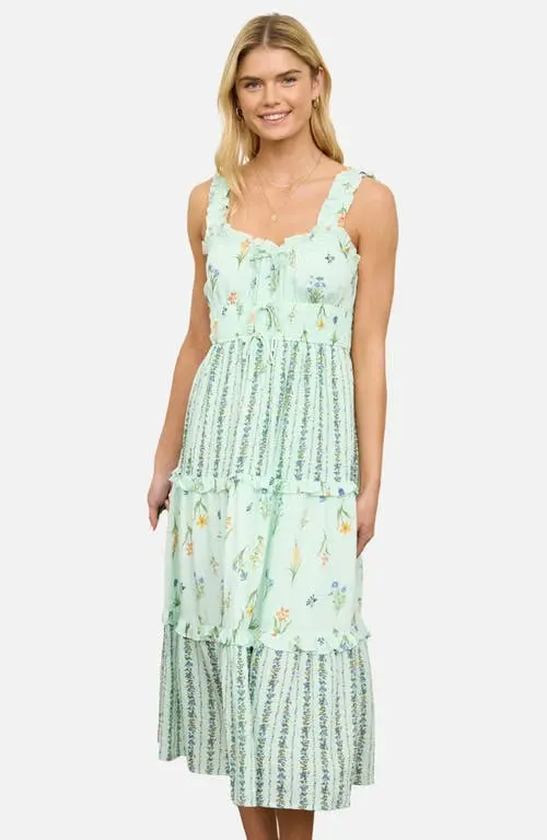 BLU PEPPER Sleeveless Tiered Maxi Dress - Sage Multi