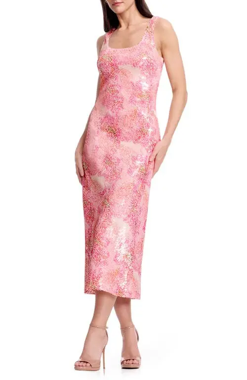 Dress The Population Sequin Floral Sheath Midi Dress