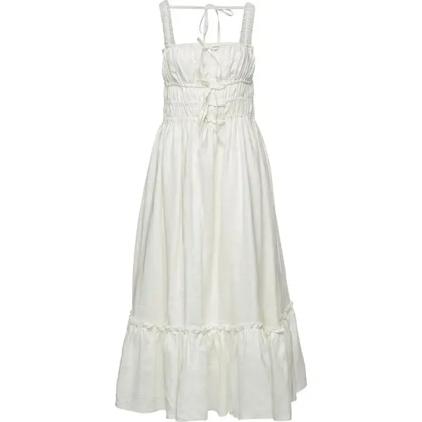 VASILIKI Amara Ruched Midi Linen Dress - Pristine