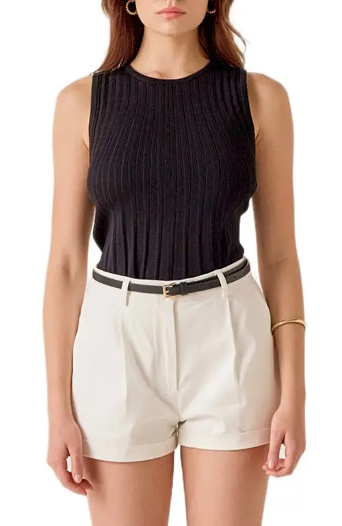 MARSY Sleeveless Ribbed Knit Top - Black