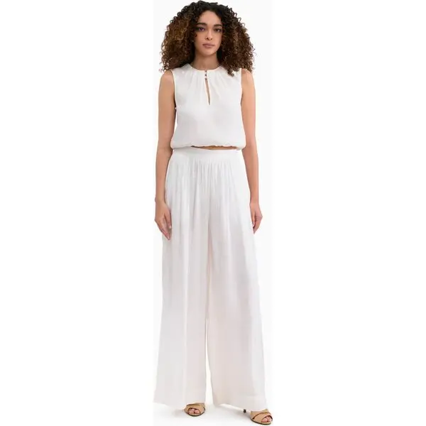 Rebecca Taylor Wide Leg Linen Blend Trousers - Ivory