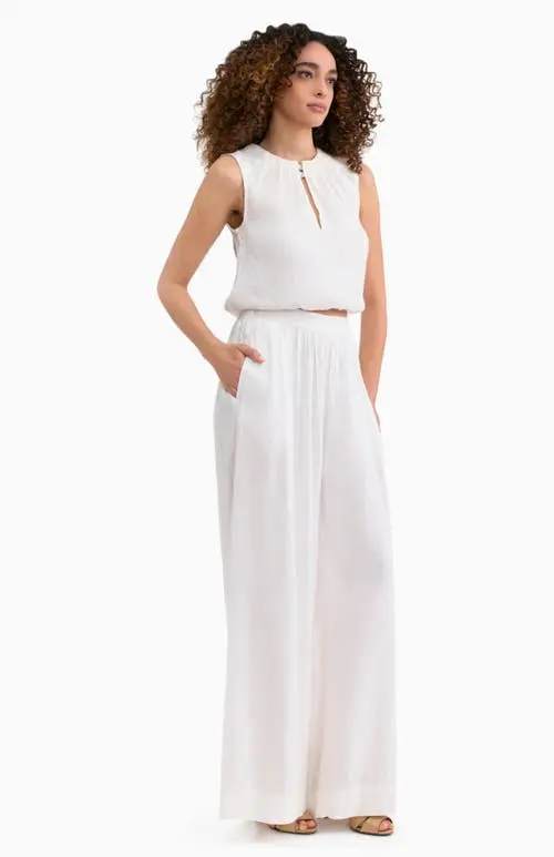 Rebecca Taylor Wide Leg Linen Blend Trousers - Ivory