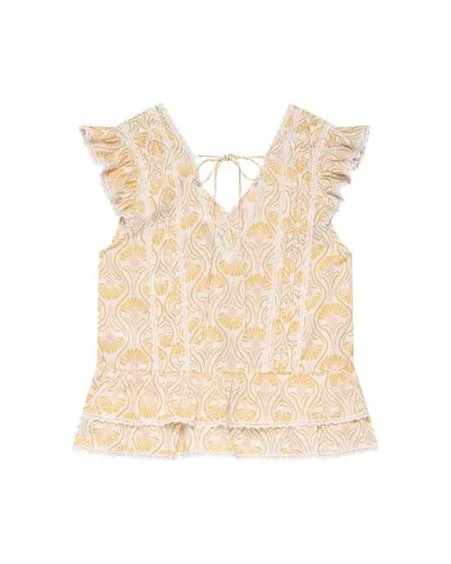 Mint Velvet Cotton Floral Print Top With Ruffle Trim And Peplum Hem - Yellow