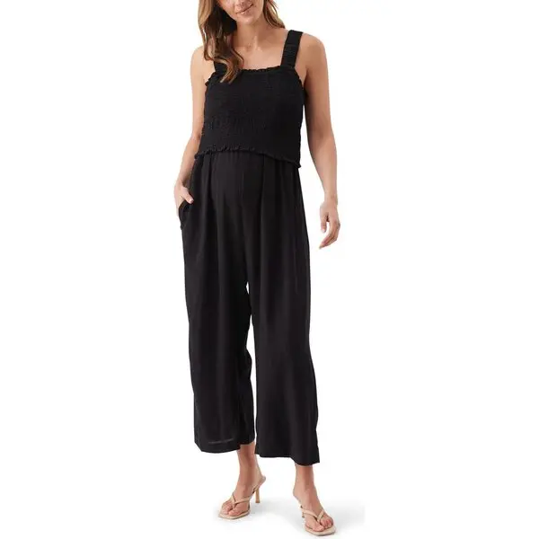 RIPE MATERNITY Tilda Smocked Maternity And Nursing Jumpsuit - Black