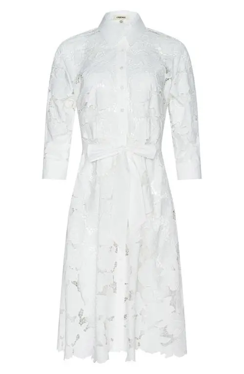 L'Agence Lace Midi Shirt Dress With Tie Waist