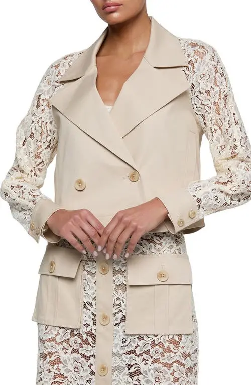L'Agence Novelle Lace Sleeve Trench Coat - Biscuit/ecru