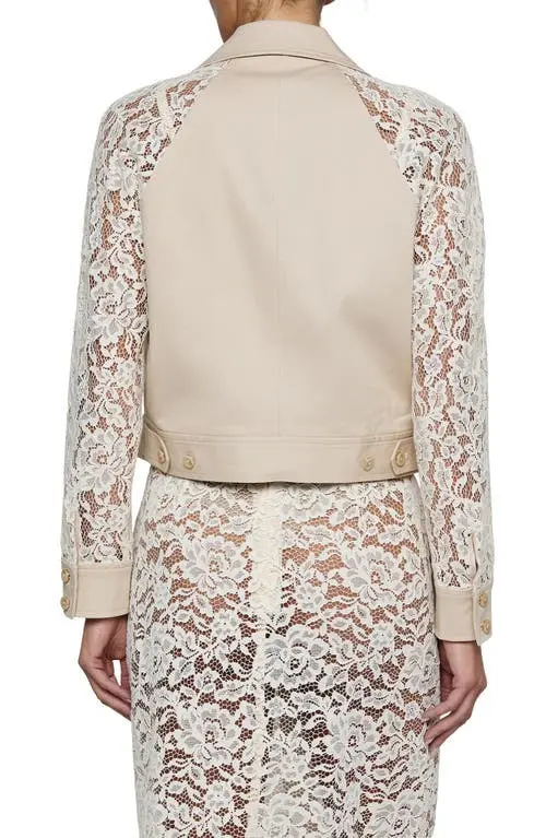 L'Agence Novelle Lace Sleeve Trench Coat - Biscuit/ecru