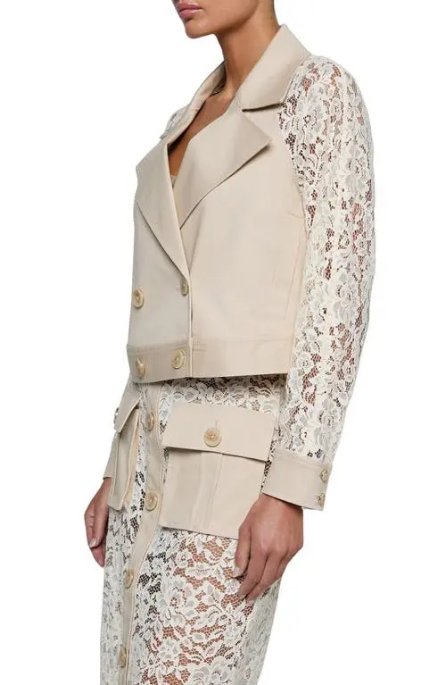 L'Agence Novelle Lace Sleeve Trench Coat - Biscuit/ecru