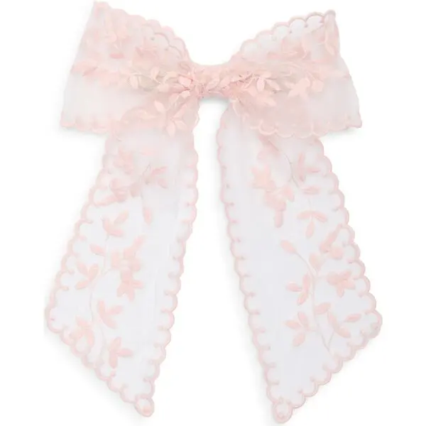 NATASHA Leaf Embroidered Lace Bow Barrette - Blush