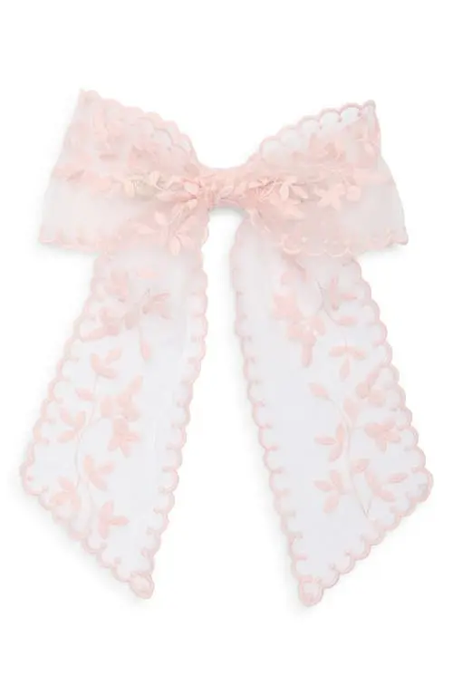 NATASHA Leaf Embroidered Lace Bow Barrette - Blush