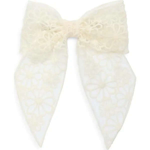NATASHA Embroidered Lace Bow Hair Barrette - Ivory