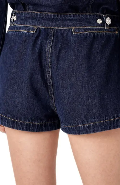 English Factory High Waist Pleated Denim Shorts