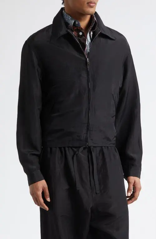 LEMAIRE Short Linen Blend Zip Jacket - Black