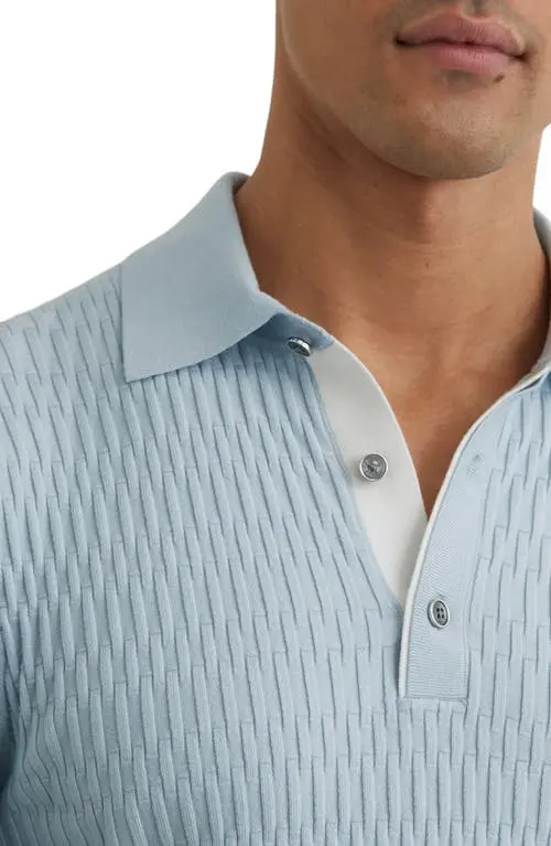 REISS Era Basket Weave Knit Polo Sweater - Soft Blue