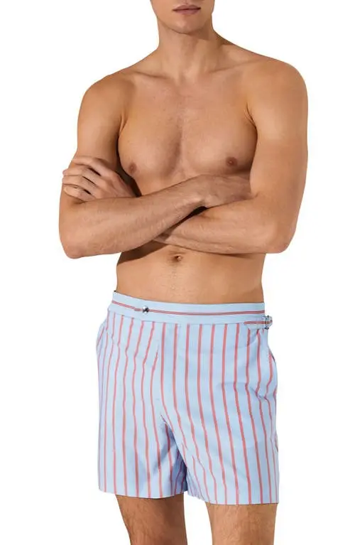 REISS Presley Stripe Side Adjuster Swim Trunks - Soft Blue