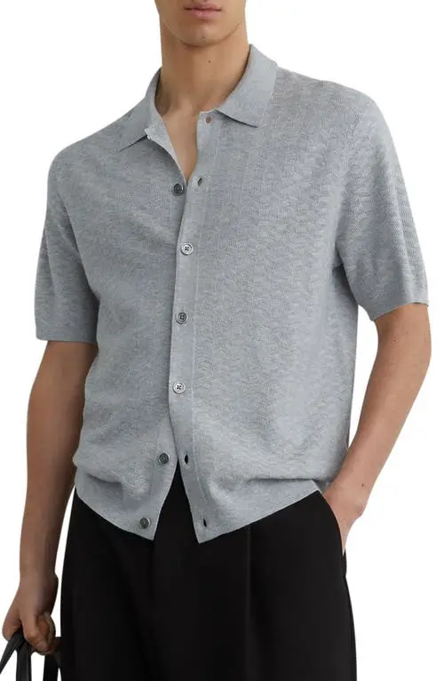 REISS Phoenix Chevron Knit Wool Cardigan - Soft Grey
