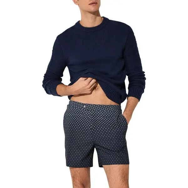REISS Gradient Geo Print Side Adjuster Swim Trunks - Navy
