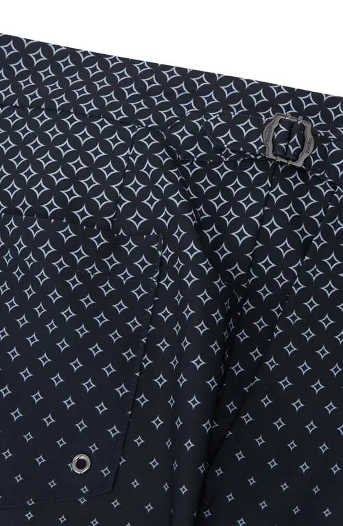REISS Gradient Geo Print Side Adjuster Swim Trunks