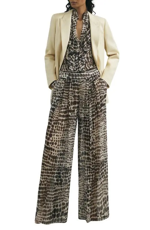 REISS Aurelie Animal Print Wide Leg Pants