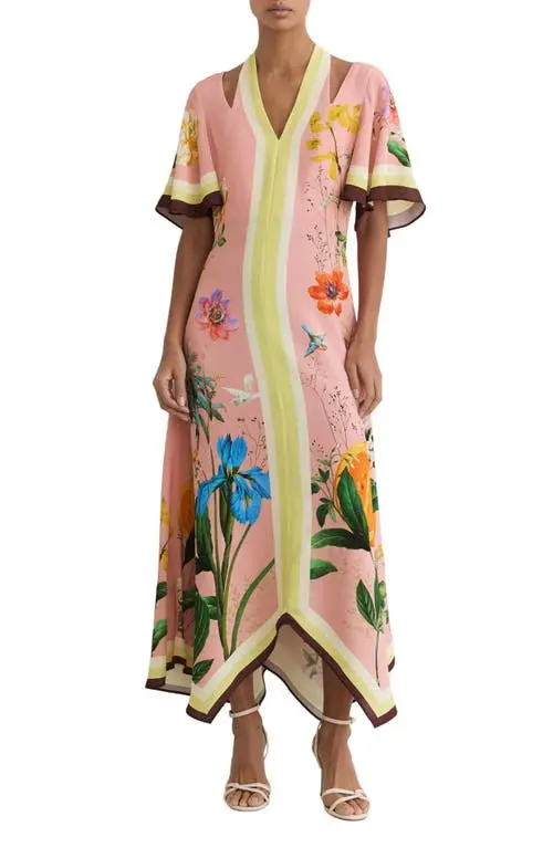 REISS Flossy Floral Print Midi Dress